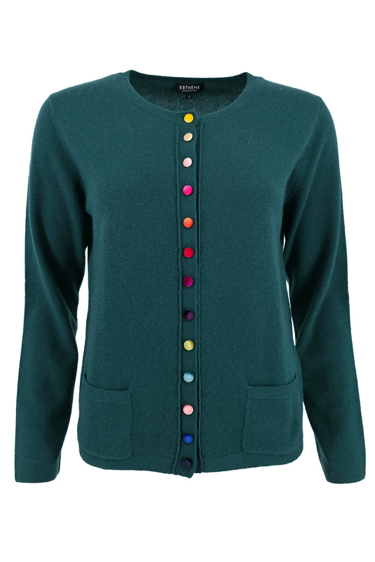 Estheme Cachemire Cardigan With Coloured Buttons Pin Green WES24A40H 1 – Shirley Allum Boutique
