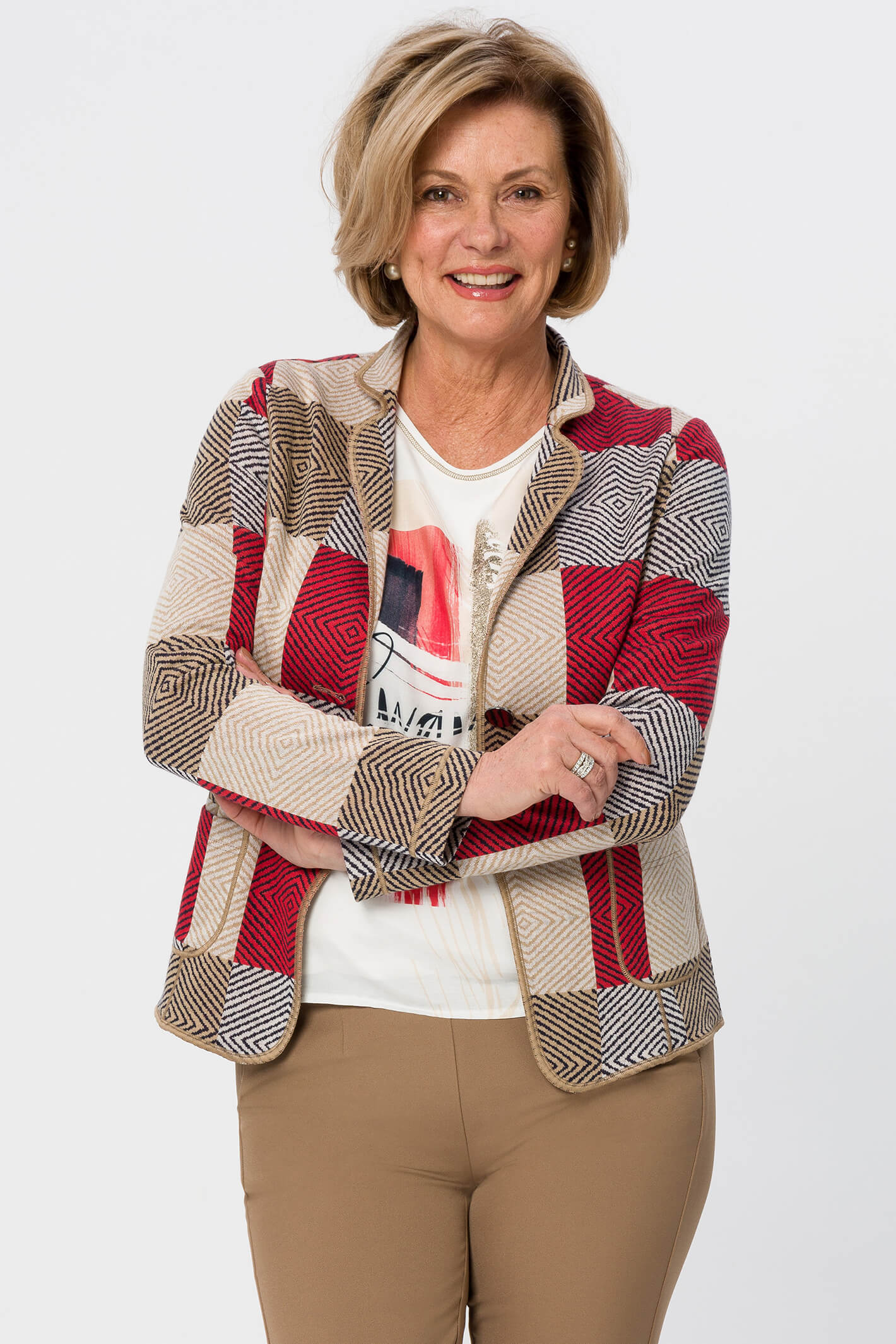 Frank Walder 108002 091 Red Check Knitted Jacket – Shirley Allum Boutique
