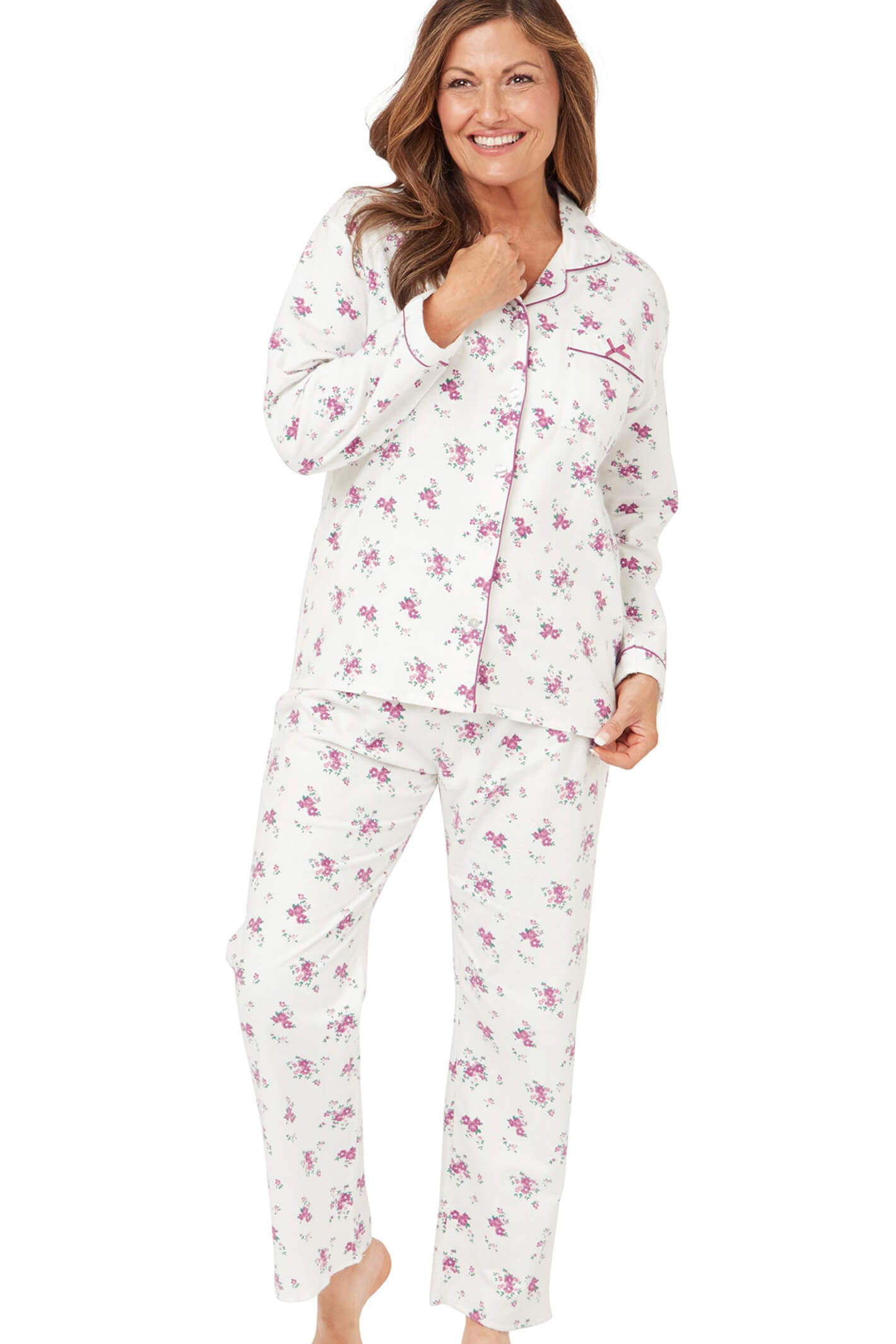 Marlon MA38315 Pink Floral Bouquet Brushed Cotton Winceyette Pyjama ...