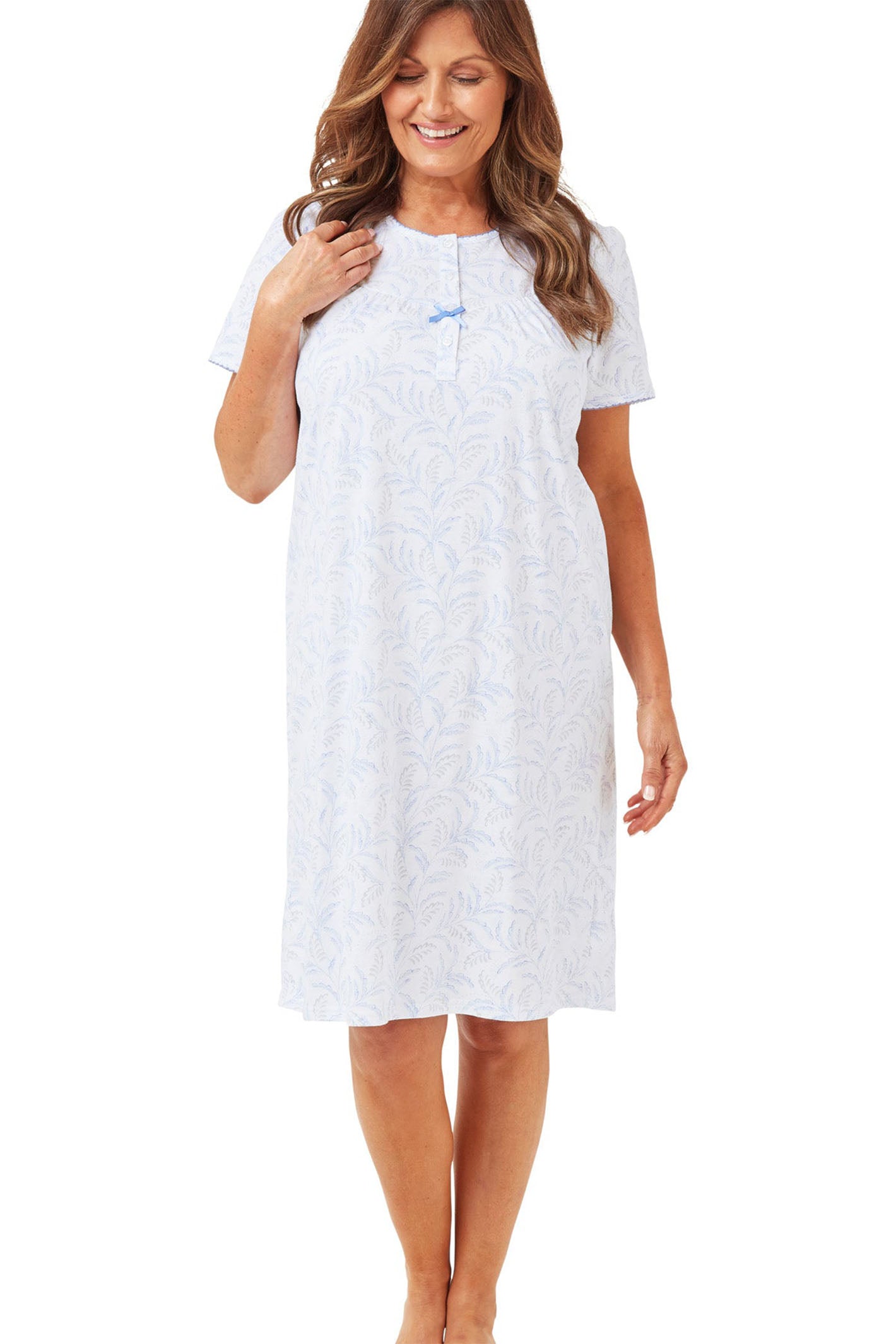 Marlon Nightdress Palm Trail Print 40" Blue Short Sleeve MA42519 ...