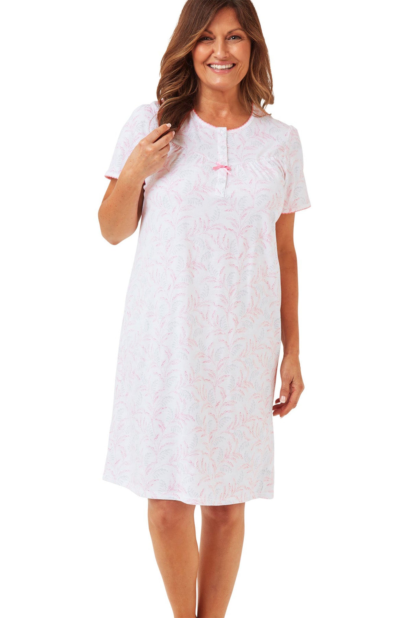 Marlon Nightdress Palm Trail Print 40" Pink Short Sleeve MA42519 ...
