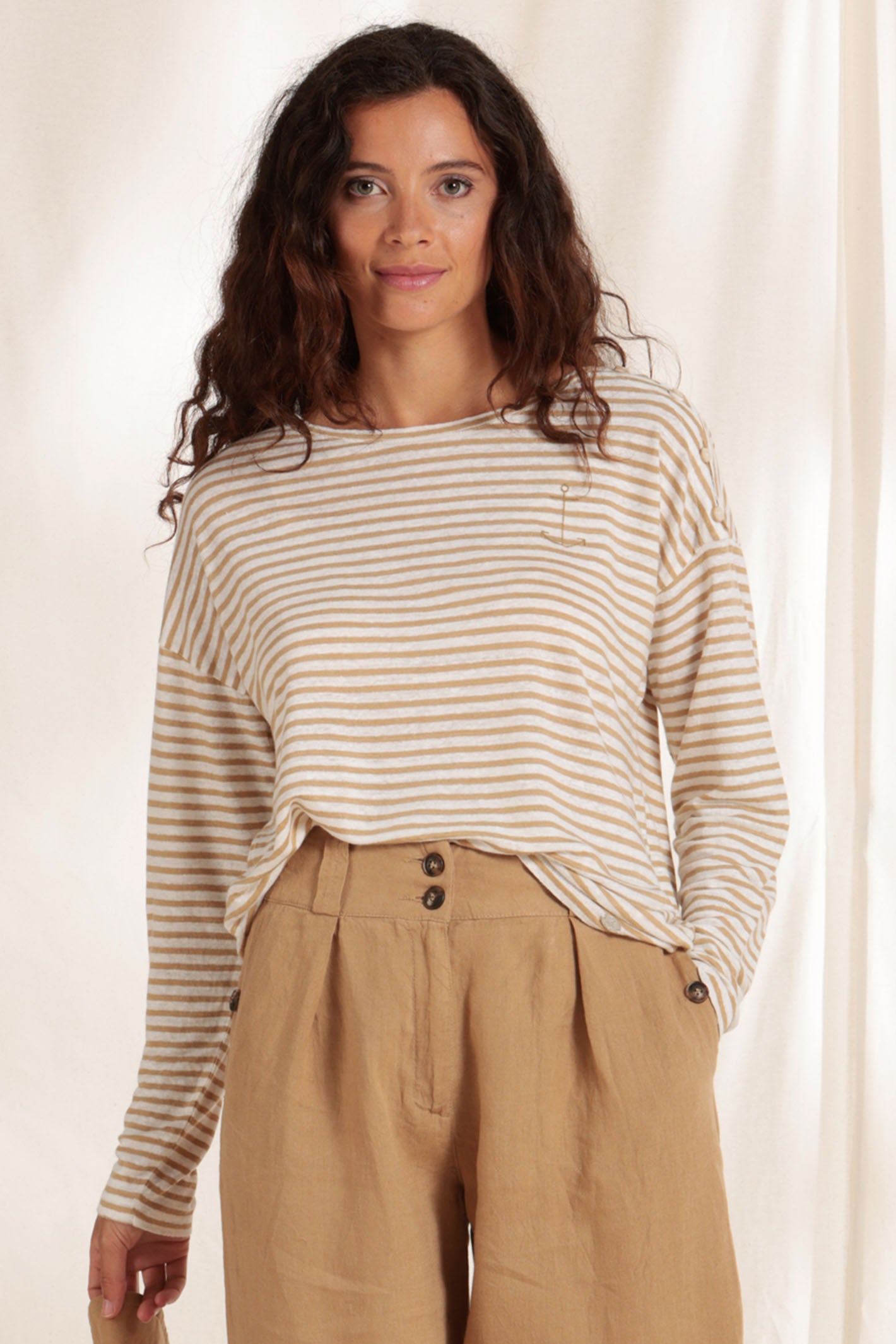 Mat De Misaine Maurice-625R R671A R.Ficelle Beige Stripe Wide Neck Top ...