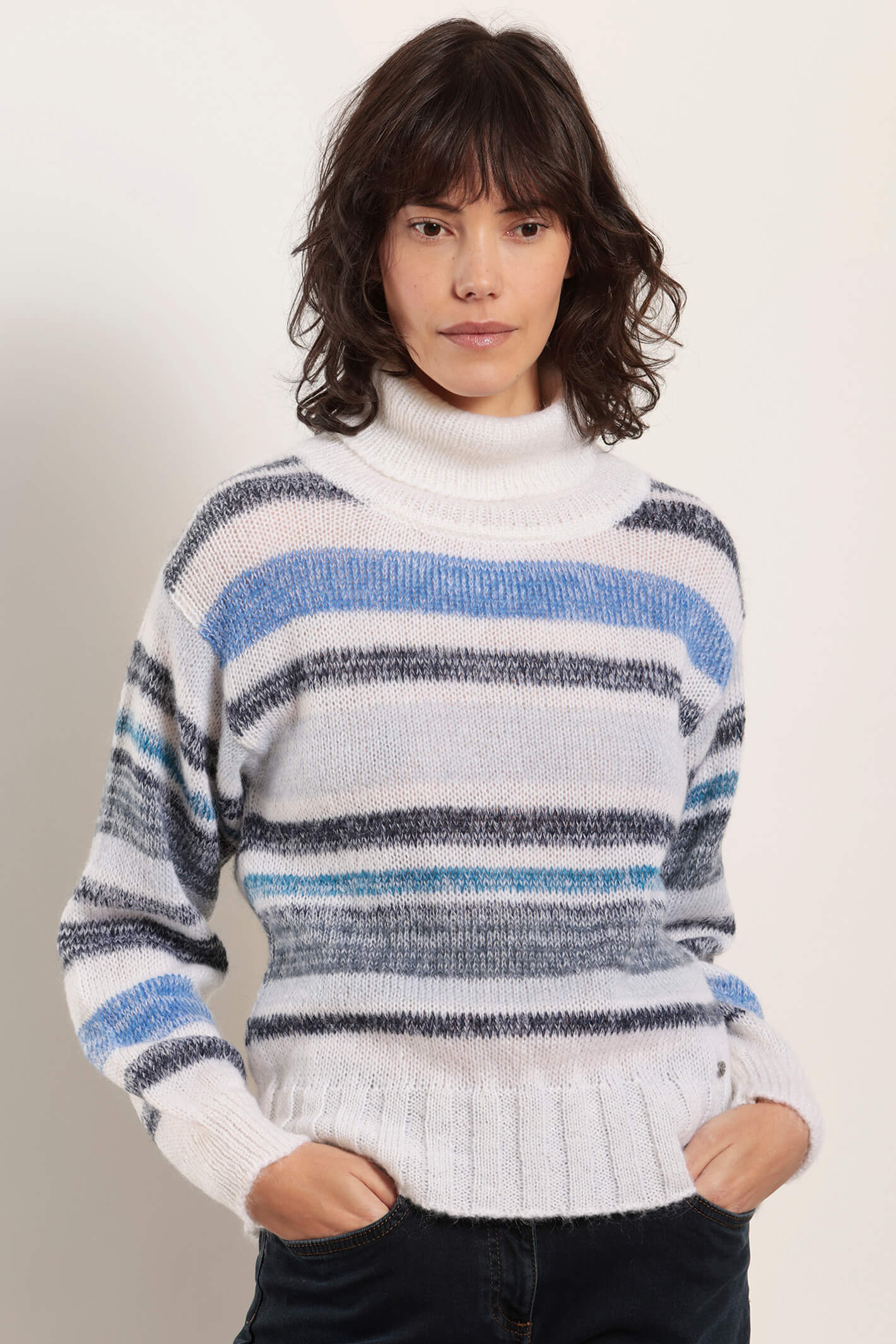 Mat De Misaine Triguni 518 Raye Multi Indigo Blue Striped Rollneck Jum ...