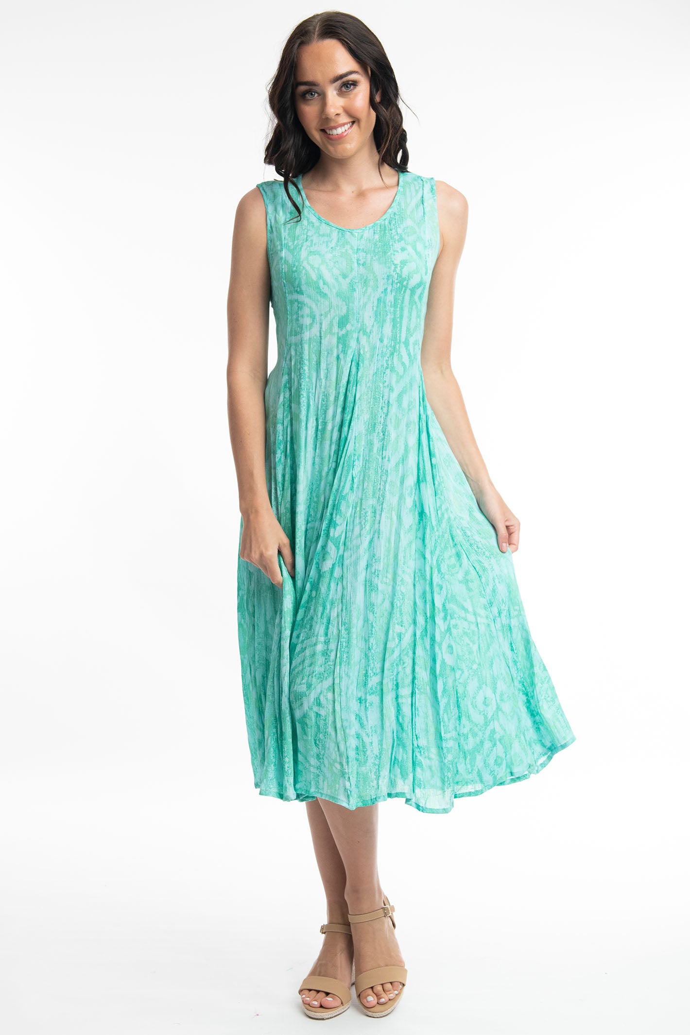 Orientique 4189 Olympus Blue Green Print Back Tie Dress – Shirley Allum ...