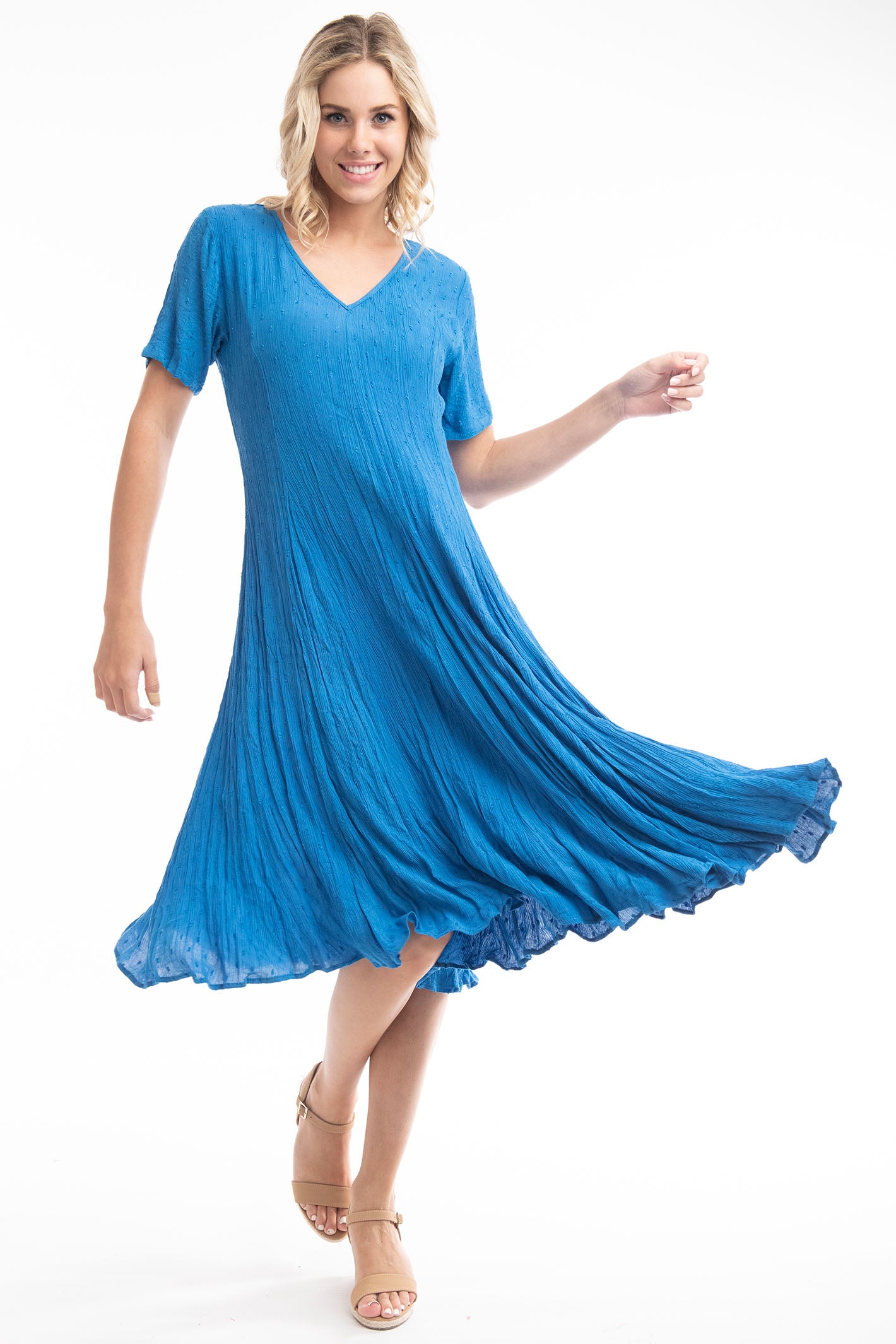Orientique 81261 Nautical Blue Essentials Godet Short Sleeve Dress ...