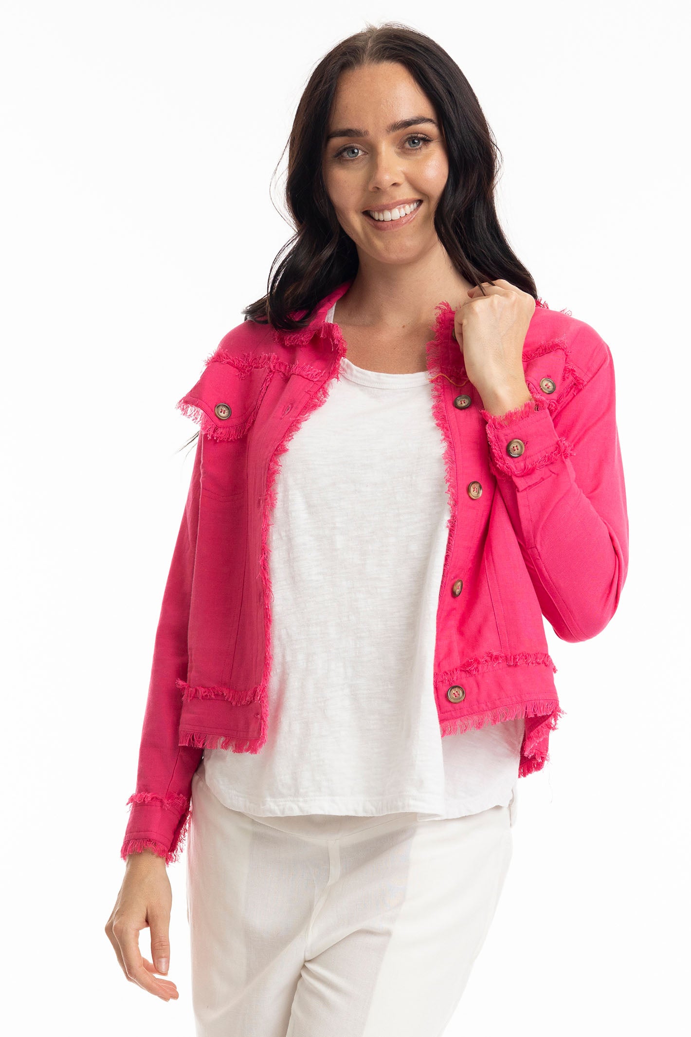 Orientique Jacket Essentials Linen Blend Hot Pink 42118 – Shirley Allum ...