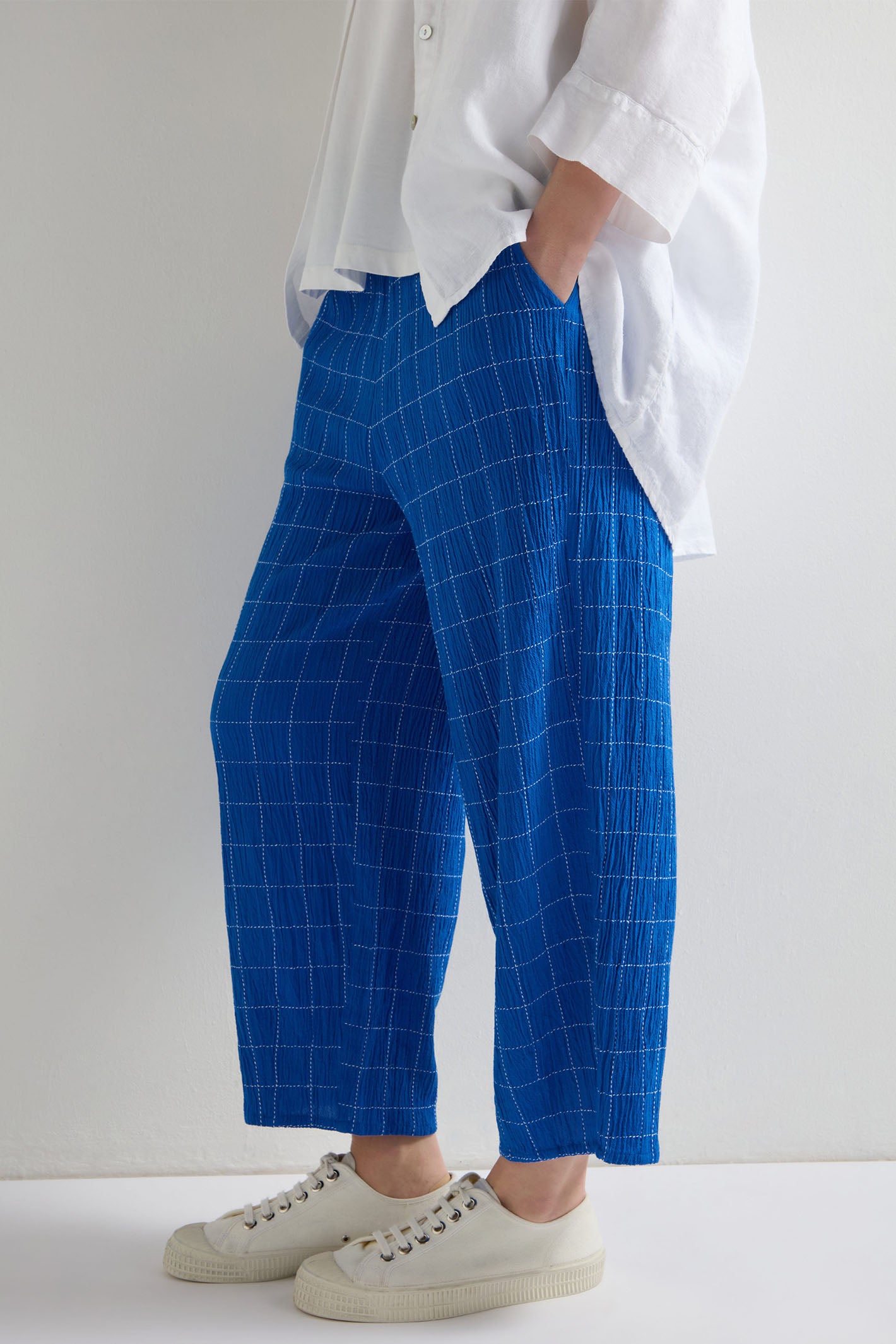 Sahara Trousers Stitched Grid Check Bubble Periwinkle White GRP5167-SG ...
