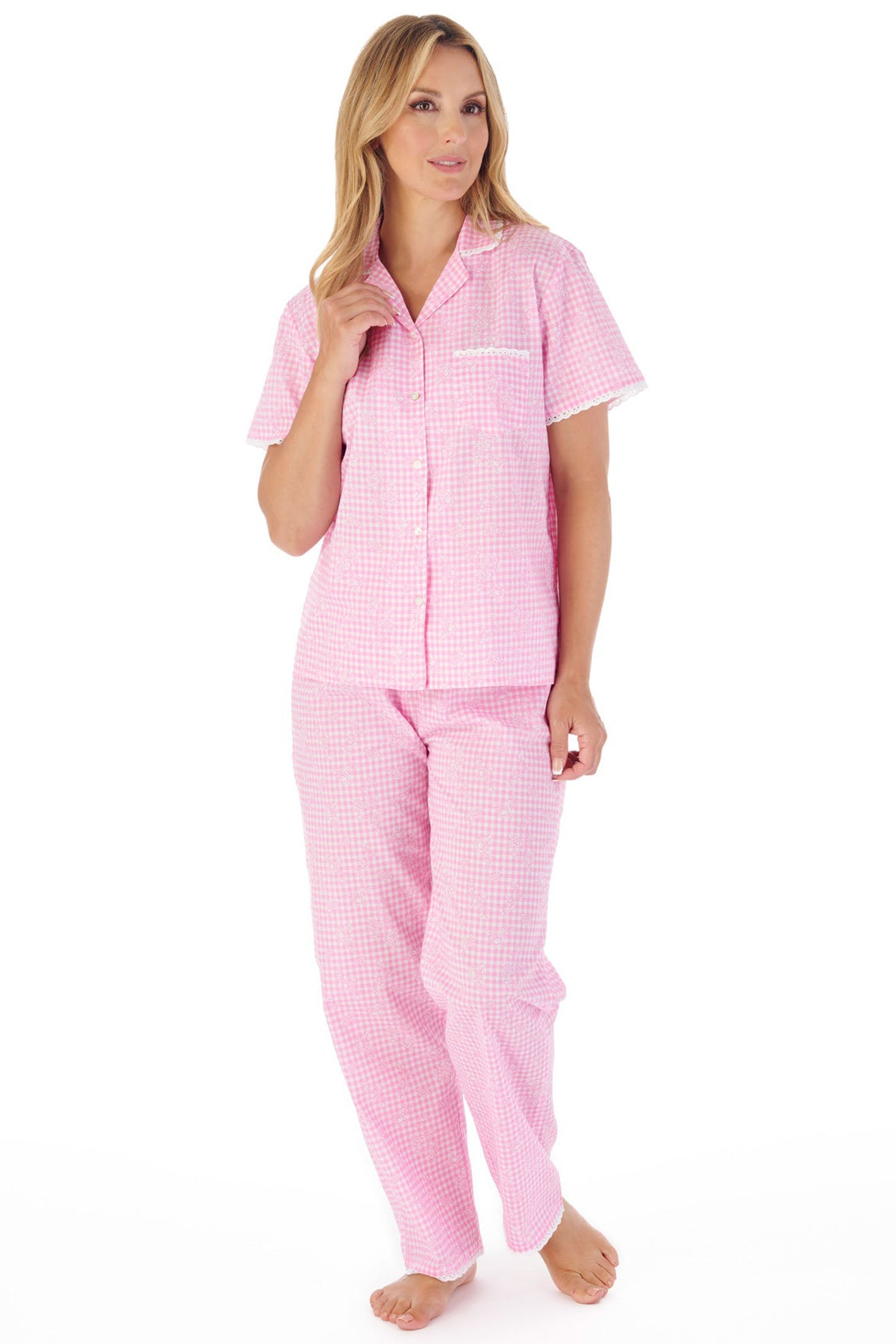 Slenderella PJ03213 Pink Gingham Pyjamas | Shirley Allum – Shirley ...