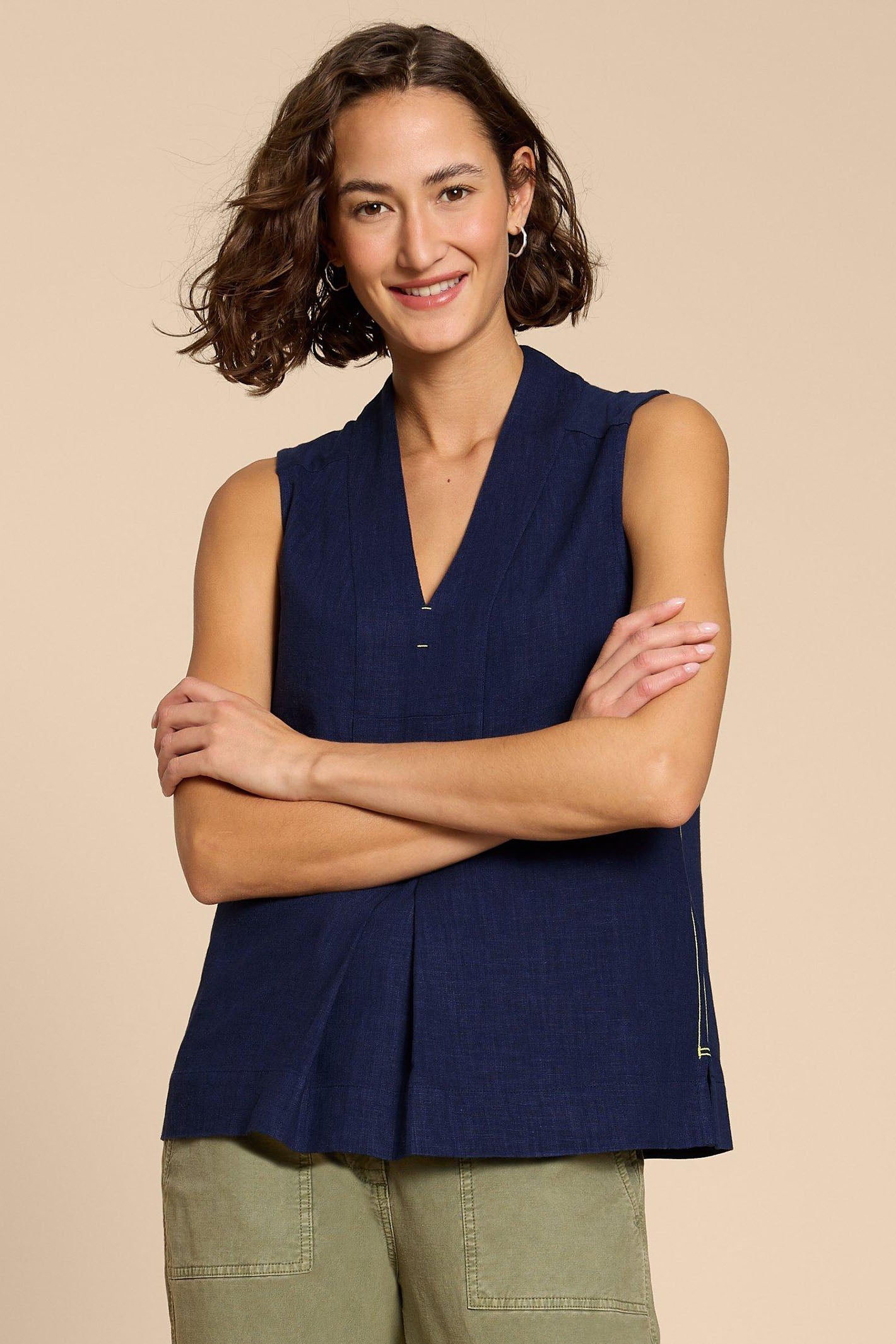 White Stuff 440391 Celia French Navy Linen Mix Sleeveless Top – Shirley ...