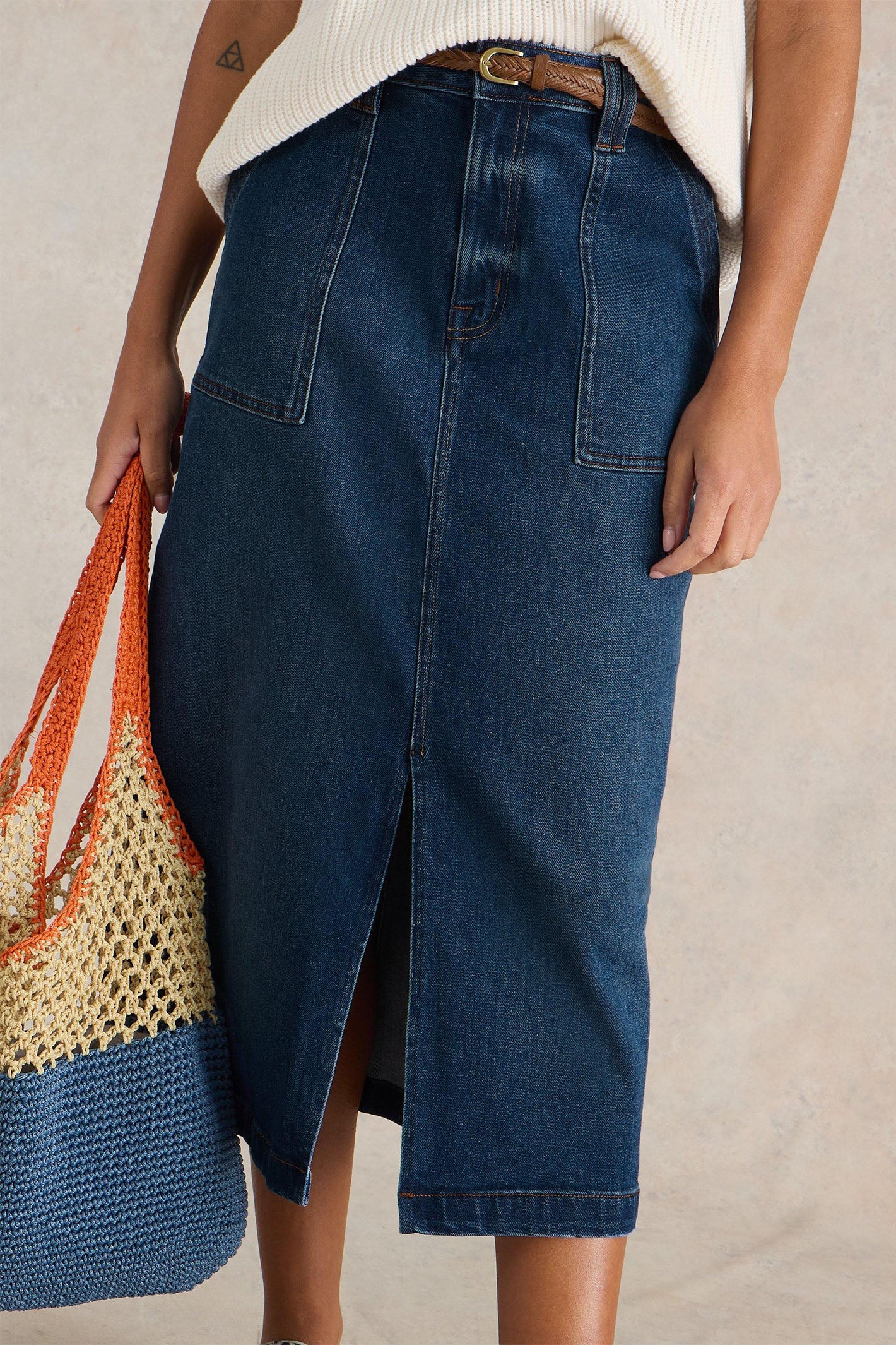 White Stuff Maren Blue Denim Midi Skirt 441507 – Shirley Allum Boutique