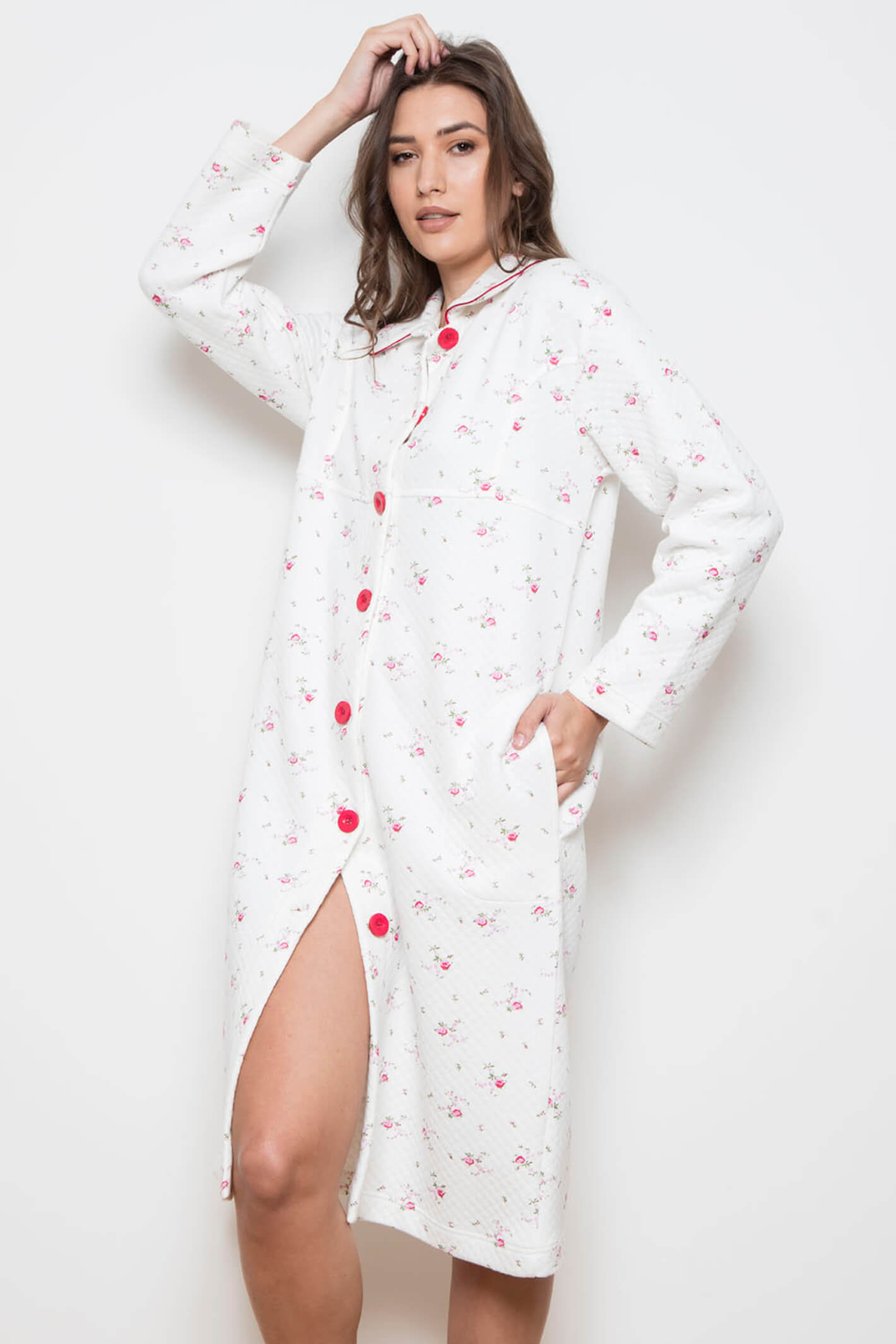Cottonreal CRP20 Ditsy Bouquet Quilted Cotton Button Robe | Shirley ...