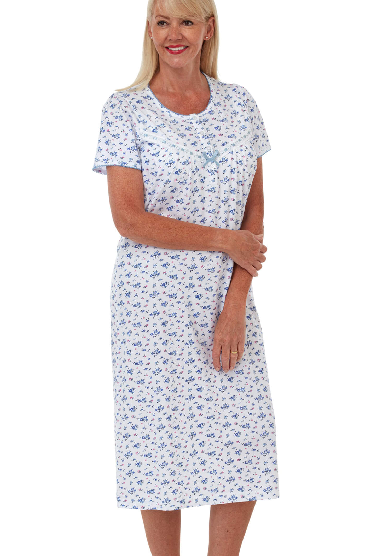 Marlon MA17970 Blue Maria Cotton Short Sleeve Nightdress | Shirley ...