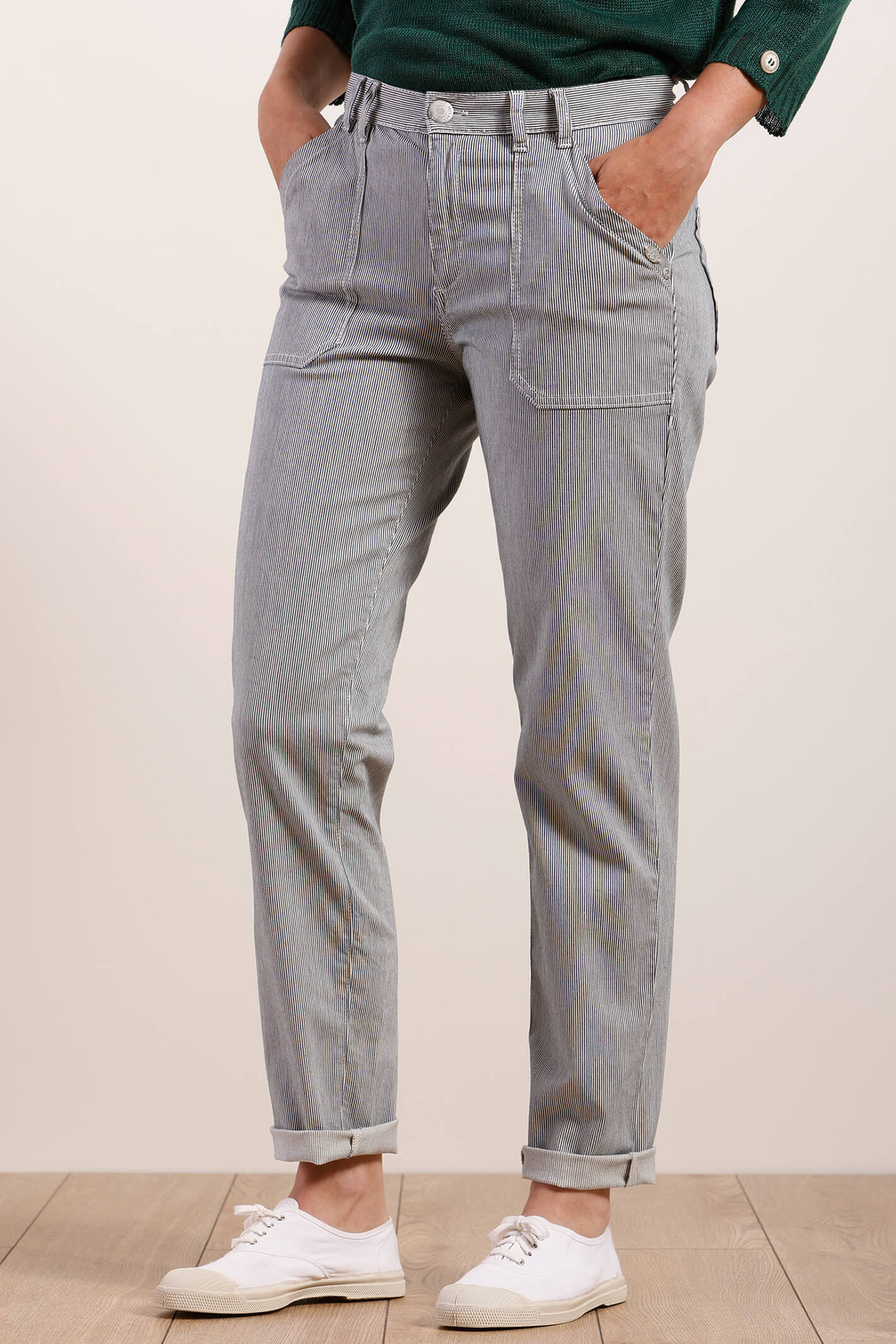 Mat De Misaine 11785 Pimori Navy Stripe Patch Pocket Trouser – Shirley ...